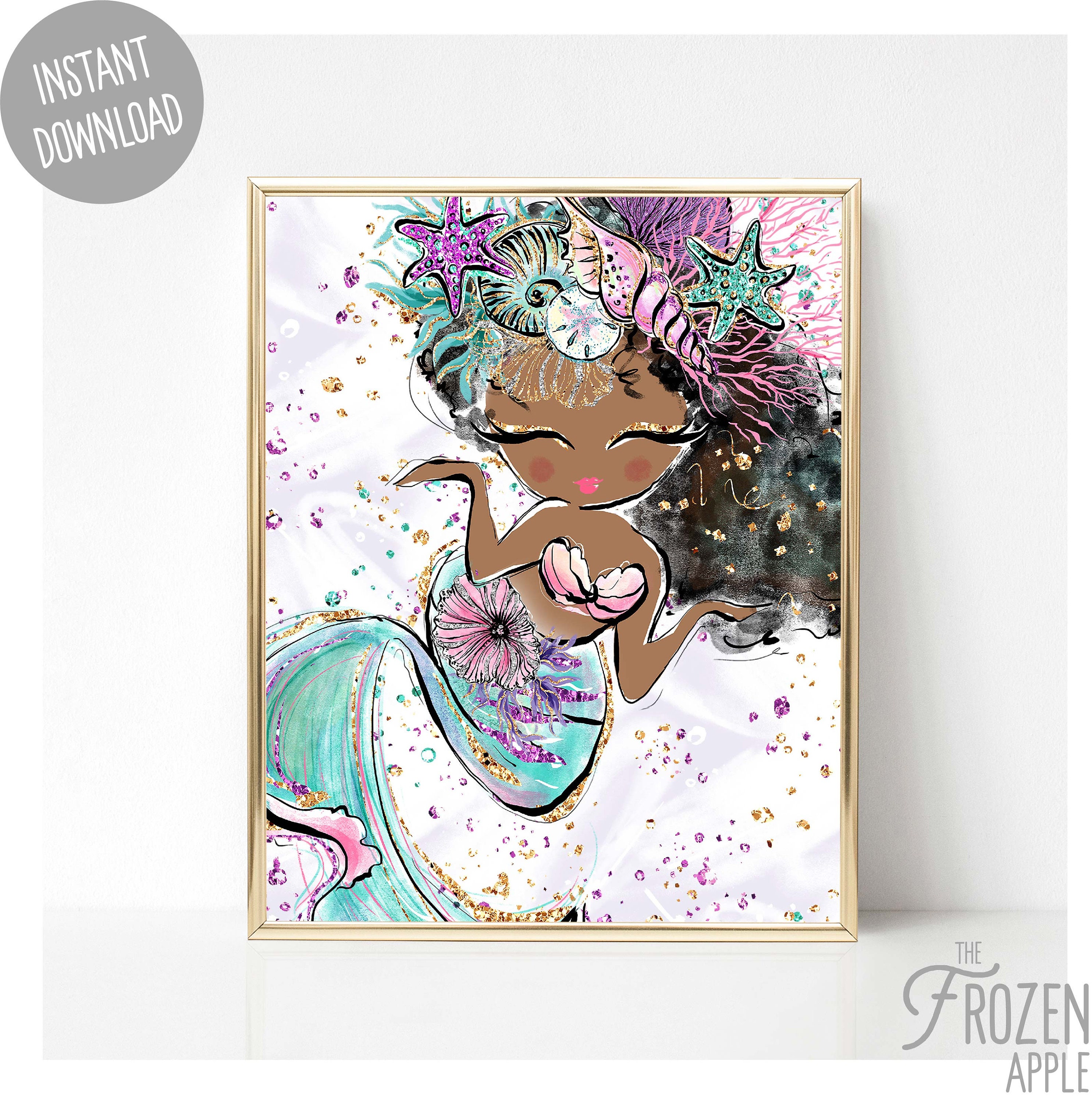 Set of 4 Printable Purple Mermaid Wall Art Instant Digital | Etsy