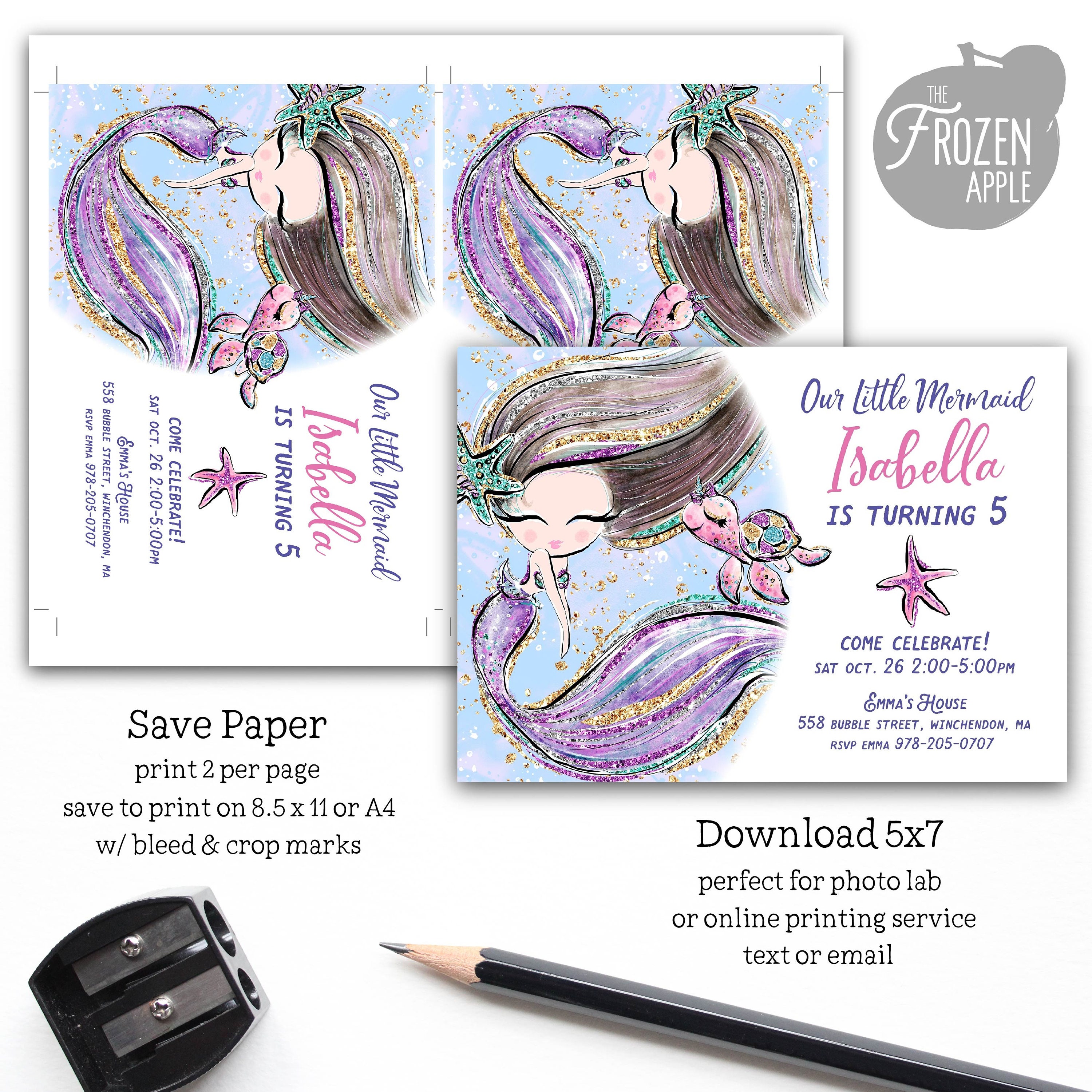 Mermaid Invitation Printable Editable Template for Birthday | Etsy