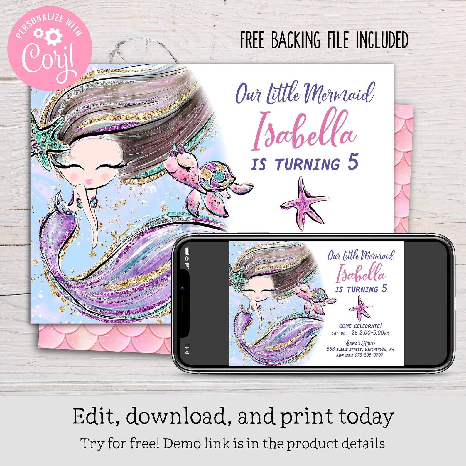 Mermaid Invitation Printable Editable Template for Birthday - Etsy