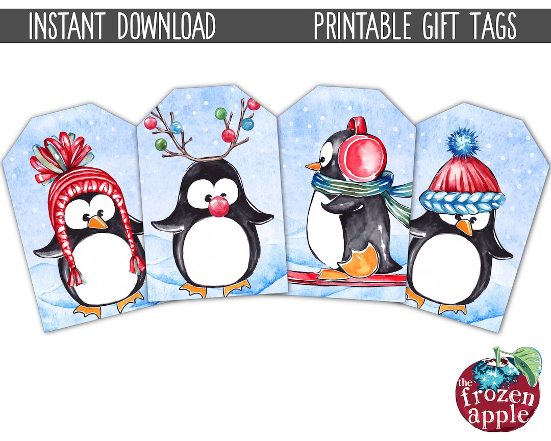 Printable Penguin Holiday Gift Tags, Instant Digital Download ...