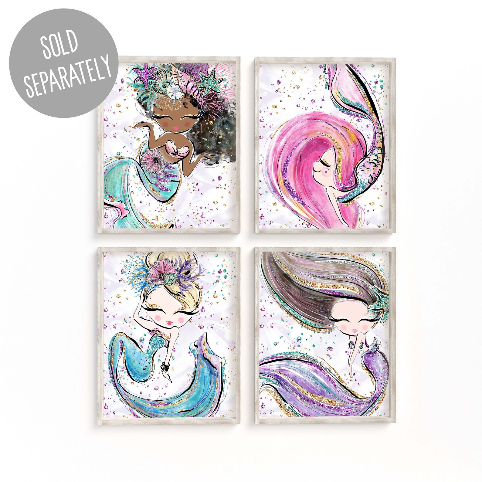 Printable Blue Mermaid Wall Art Instant Digital Download for - Etsy