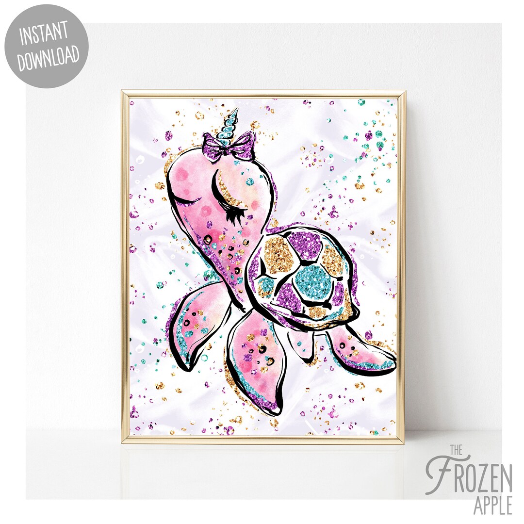 Sea Turtle Mermaid Friends Wall Art Printable, for Nursery, Girls Room ...