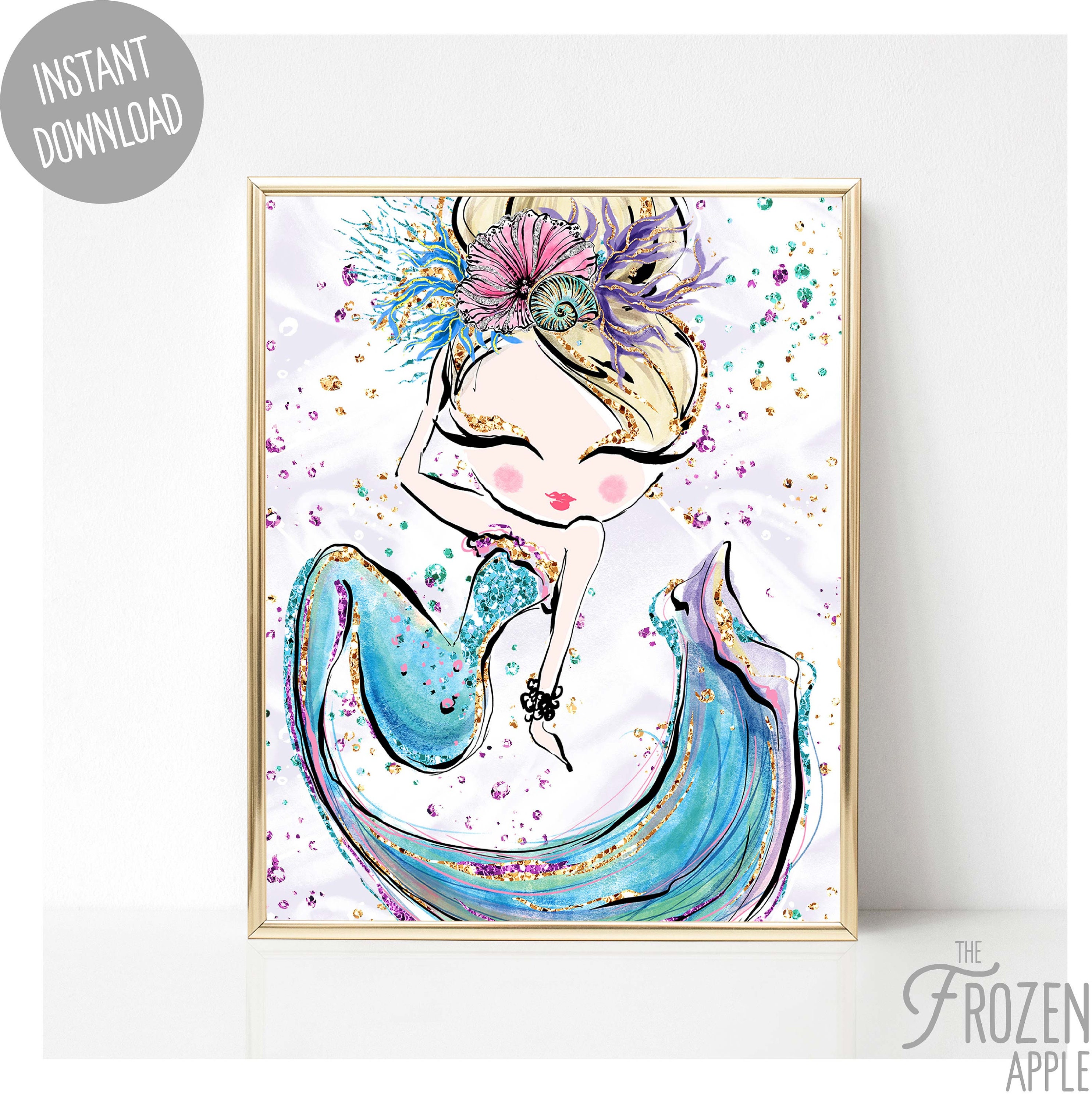 Set of 4 Printable Purple Mermaid Wall Art Instant Digital | Etsy