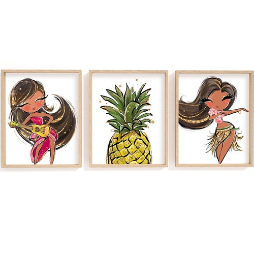 Tropical Hula Girl Wall Print Tropical Hawaiian Luau Nursery - Etsy UK