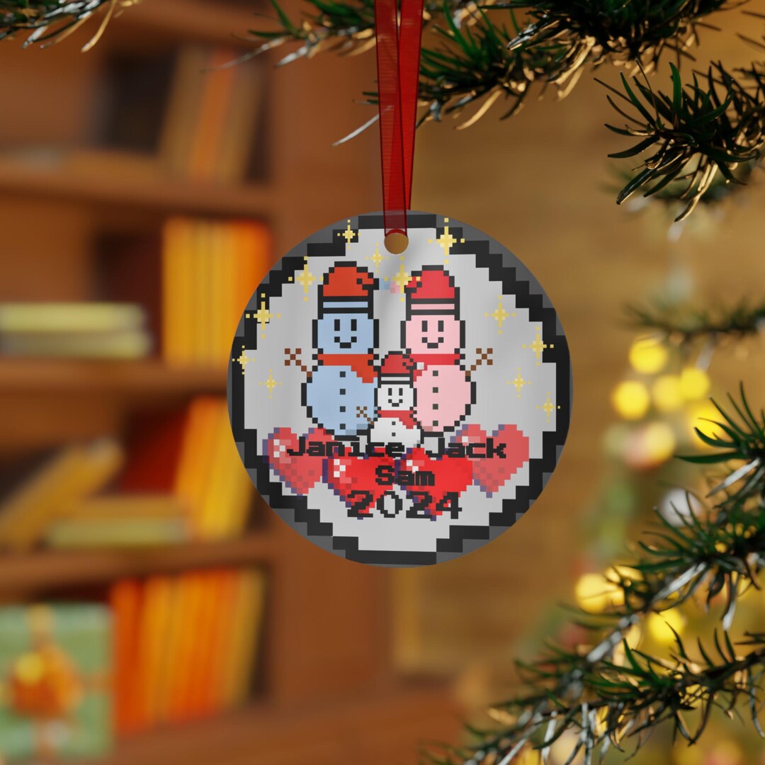 Custom Snowman Pixel Gamer RPG Metal Ornaments Personalized Family ...