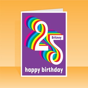 Personalised 25th Birthday Card for Him for Her Rainbow 25 Birthday ...