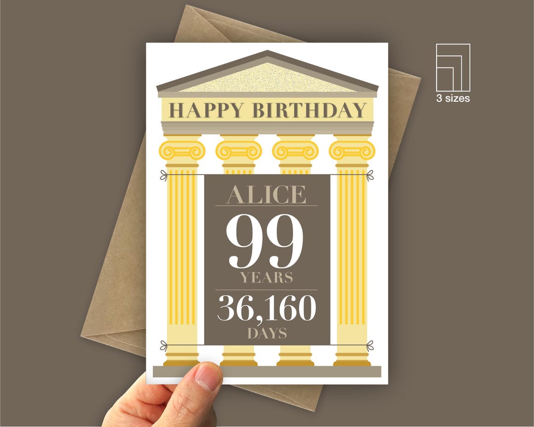Funny Personalised 99th Birthday Card for Him or Her Years / Days Large ...