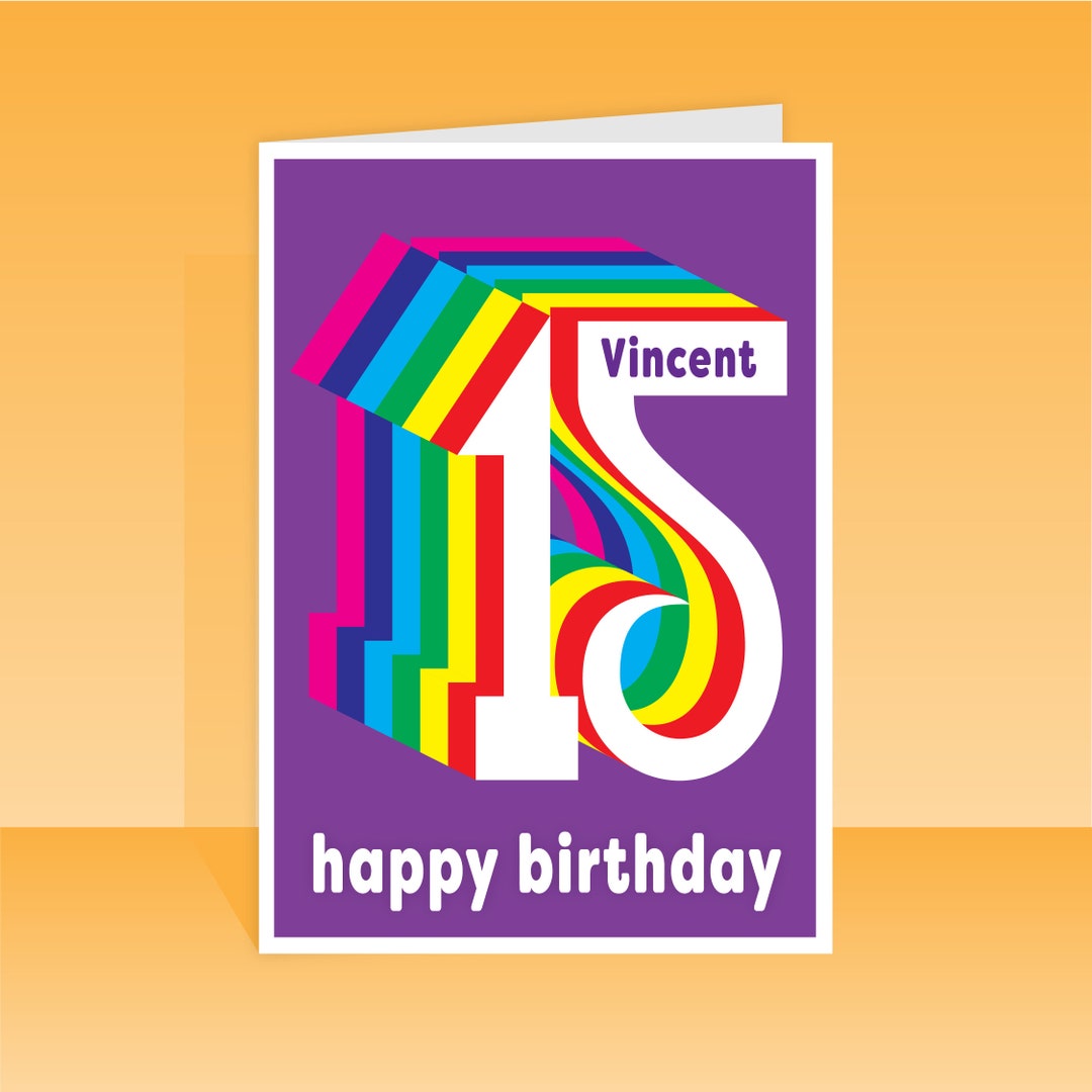 Personalised 15th Birthday Card for Boy or Girl Name 15 Birthday Card ...