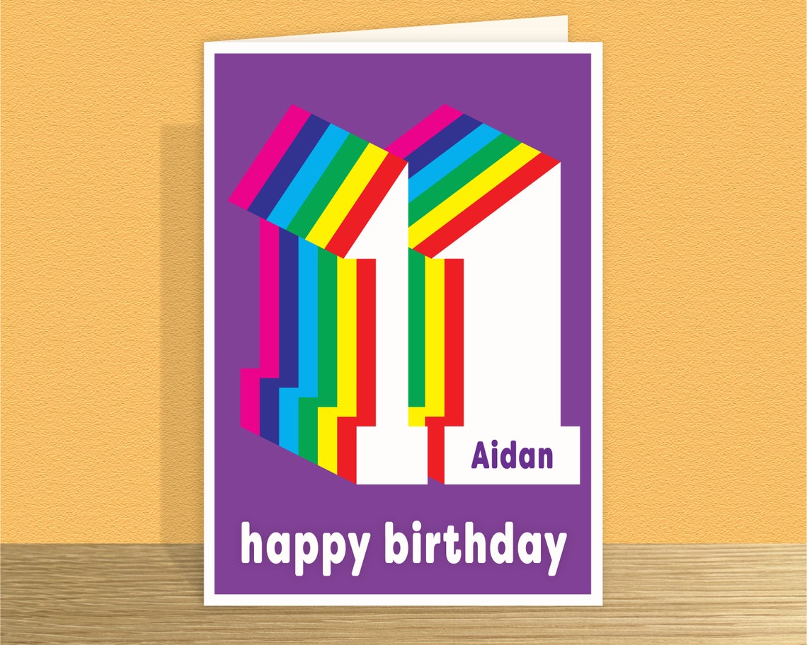 Personalised 11th Birthday Card for Boy or Girl Rainbow 11 Birthday ...