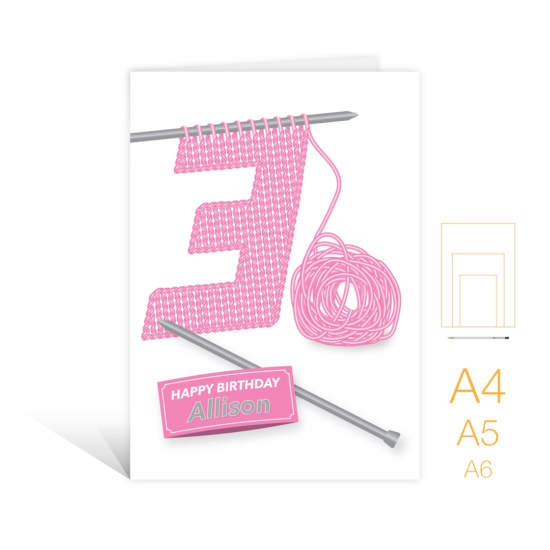Knitting Birthday Card 30th Birthday Card Card for Knitter - Etsy