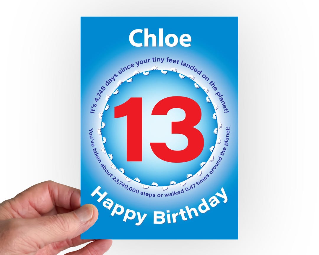 Personalised 13th Birthday Card for Boy for Girl Funny Statistics Large ...