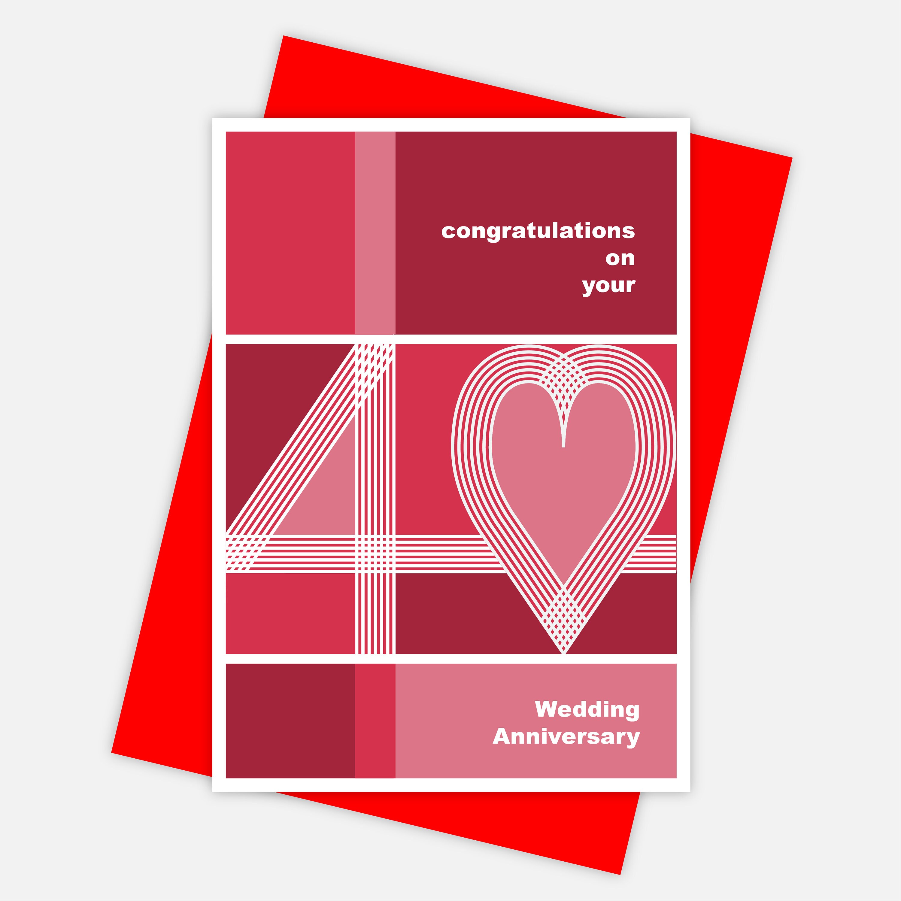 Ruby 40th wedding anniversary card handmade 40 & heart | Etsy