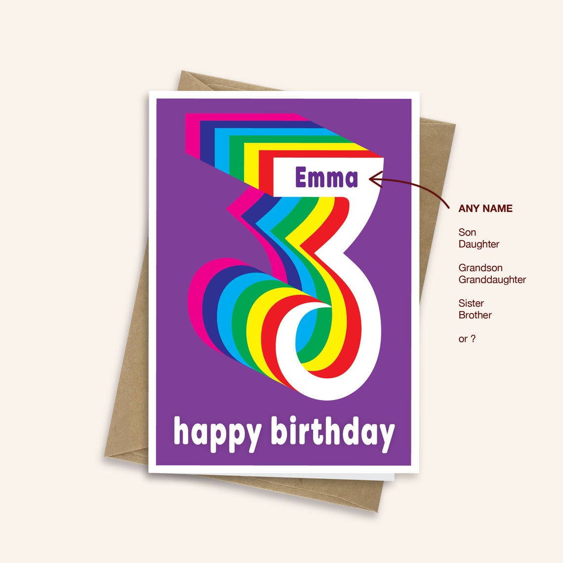 Personalised 3rd Birthday Card for Boy for Girl Rainbow 3 - Etsy