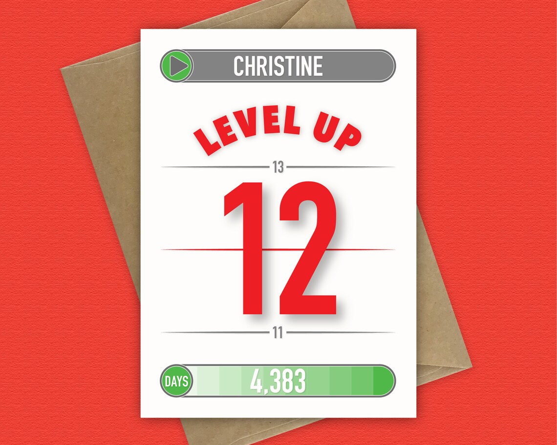 LEVEL UP Funny 12th Birthday Card for Boy or Girl Personalised 12th ...