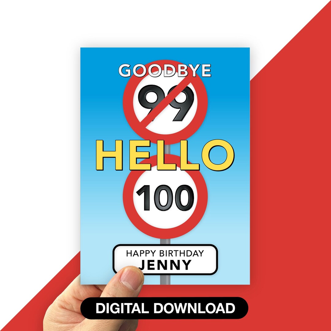 Printable Funny 100th Birthday Card, Speed Sign With Name, Digital File ...