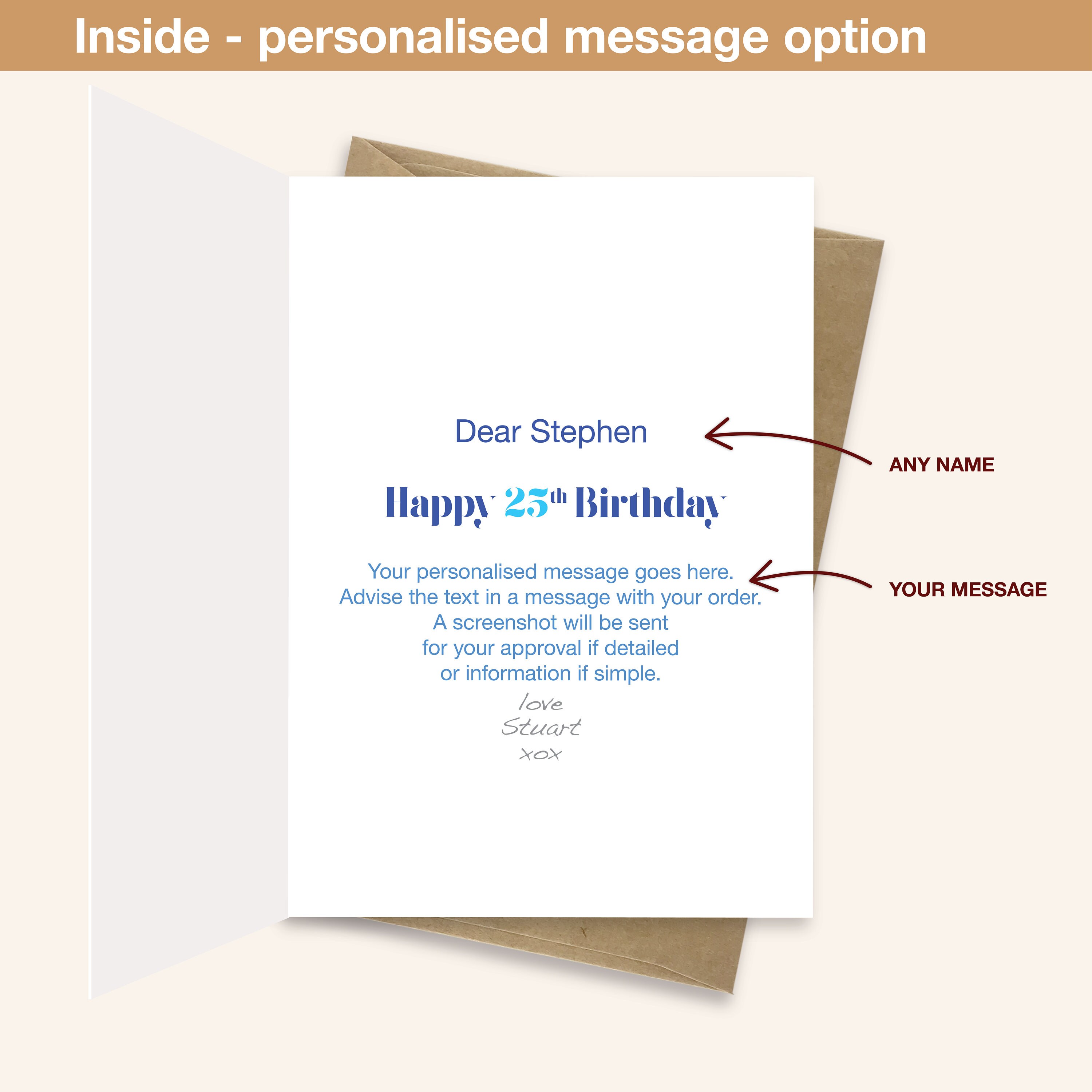 25th Birthday Wishes Card for Him Man Male 25 Birthday Card - Etsy