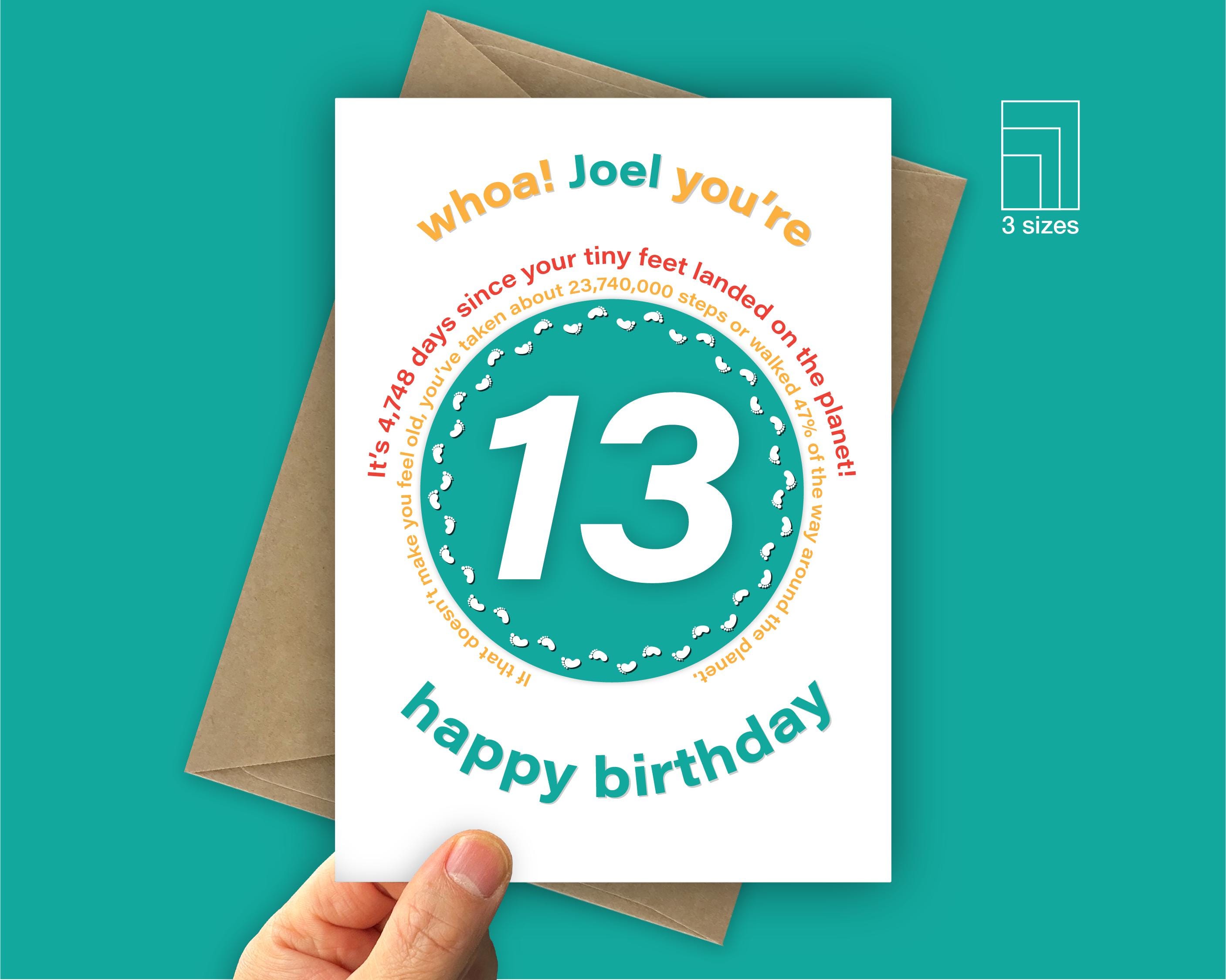 Funny 13th Birthday Card for Boy for Girl Unique Personalised 13 ...