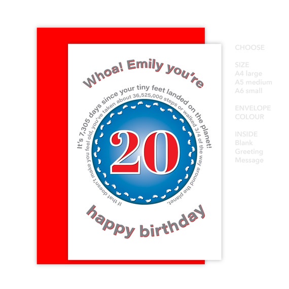 Funny 20th Birthday Card for boy for girl unique edit name 20 | Etsy