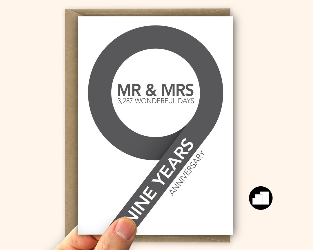 9th Anniversary Card for Wife or Husband Large 9th Wedding Anniversary ...