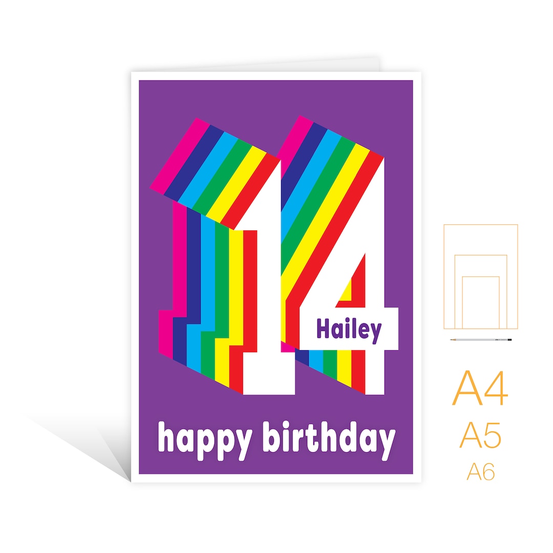 Personalised 14th Birthday Card for Boy for Girl Edit Name 14 - Etsy