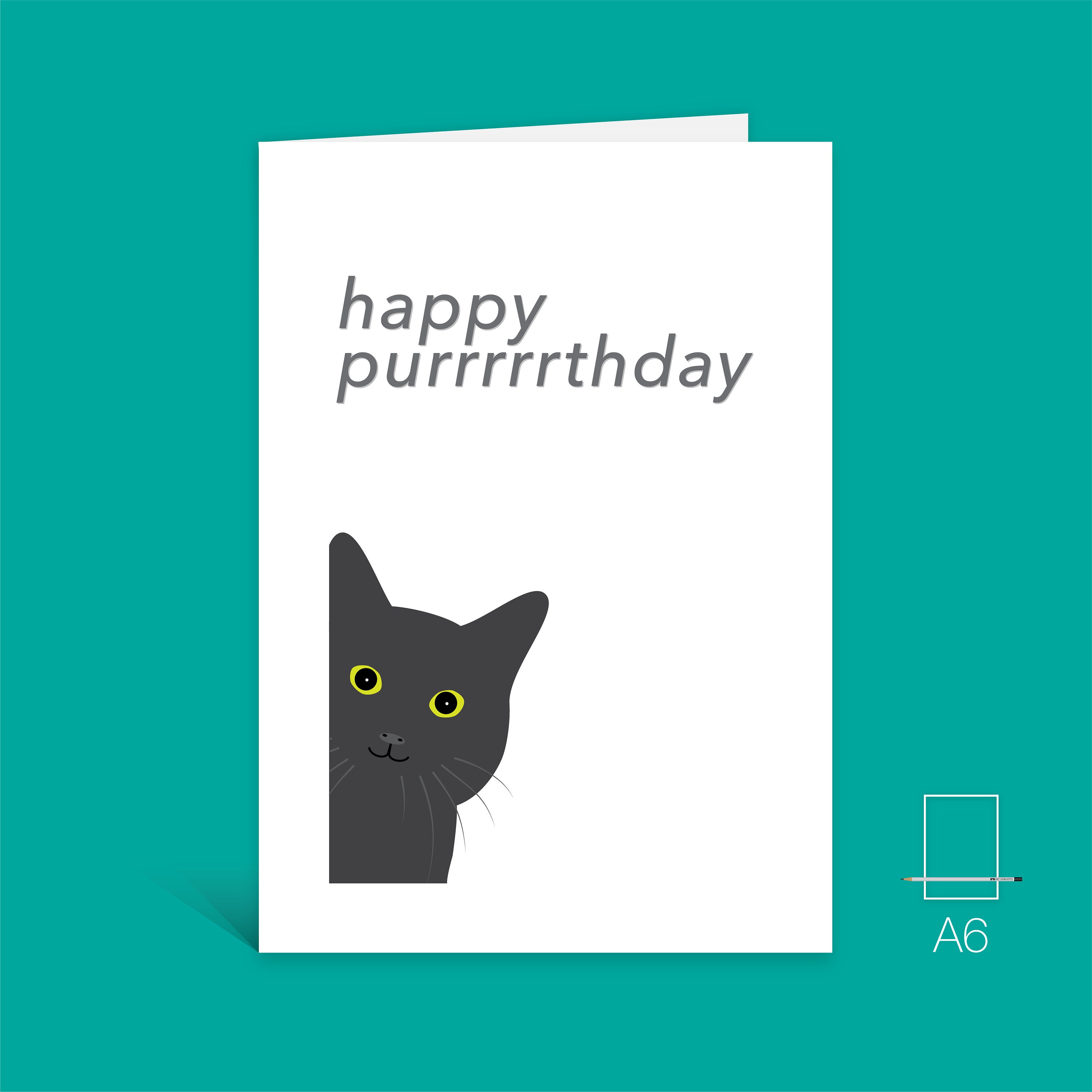 Cat Birthday Card Happy Purrrrrthday Cat Pun Greeting Card - Etsy
