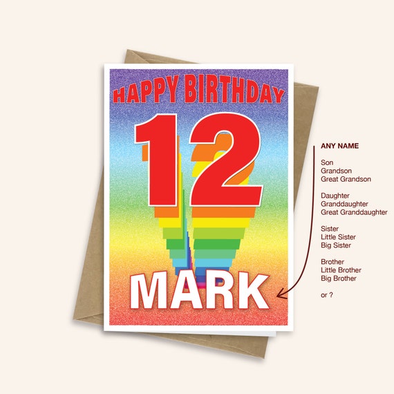 Personalised 12th Birthday Card for Boy or Girl Name 12 - Etsy