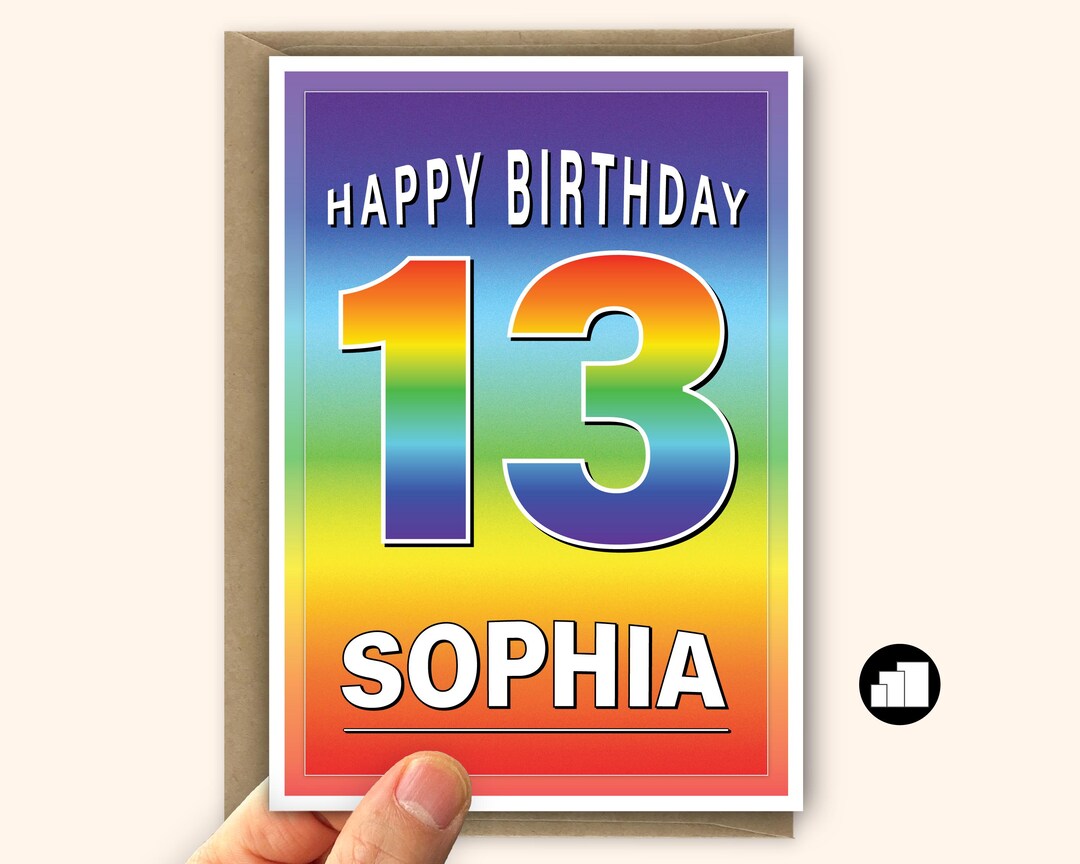 Customised Rainbow 13th Birthday Card for Teens Personalised Message ...
