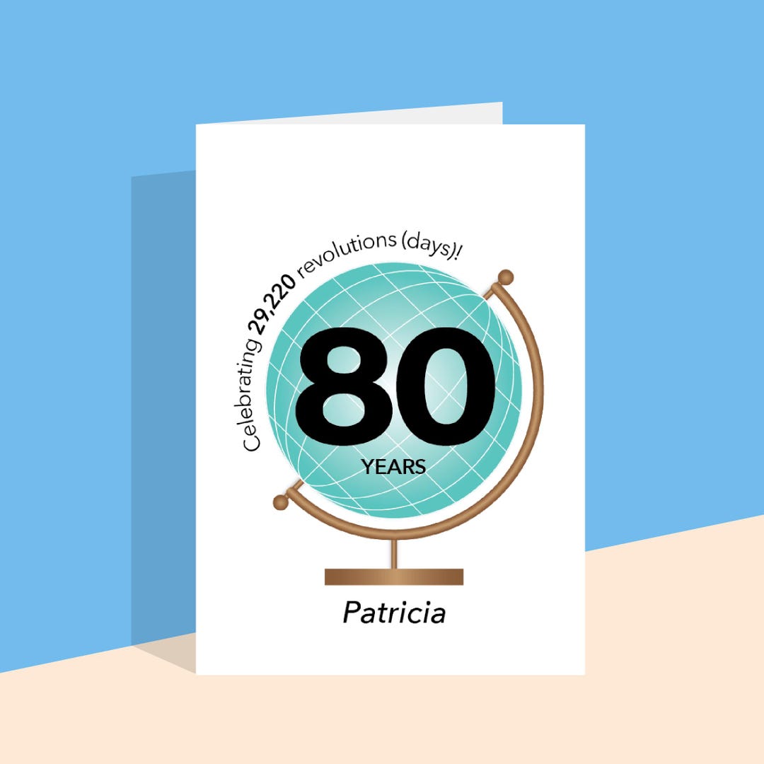 Fun 80th Birthday Card | Personalised | Unique Globe Theme - Etsy