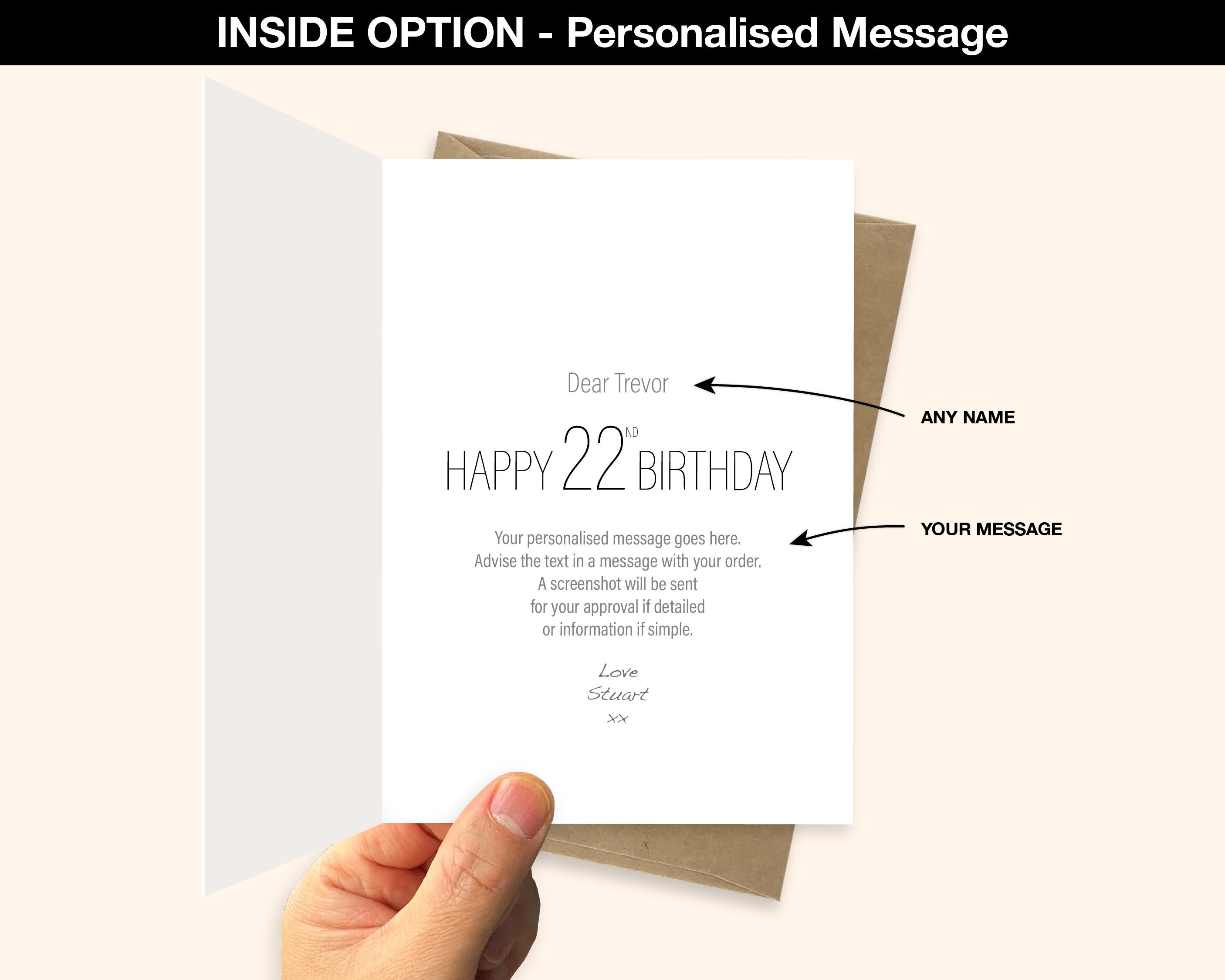 Minimalist 22nd Birthday Card for Him for Her Unique Personalised Name ...