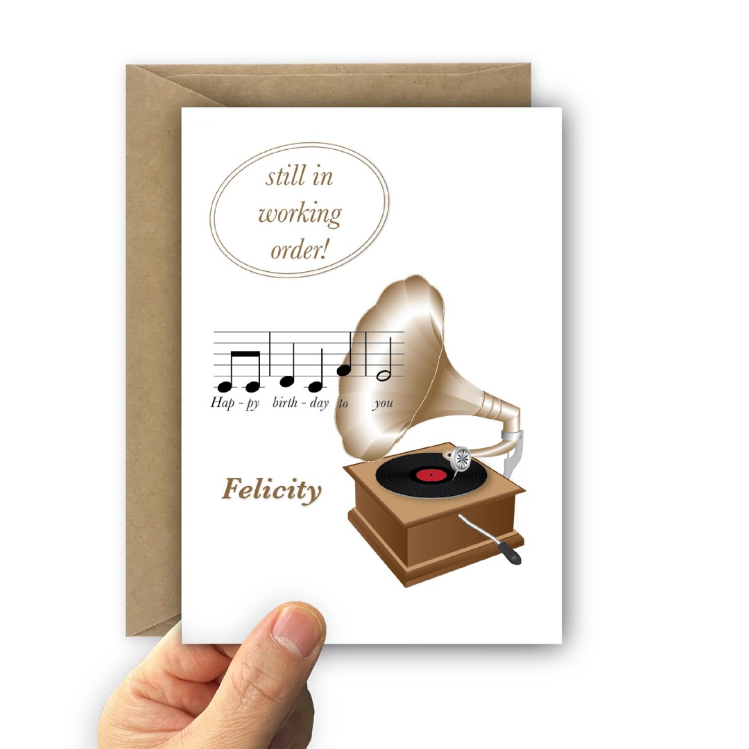 Music Themed Birthday Card Gramophone Still Works Personalised Birthday ...
