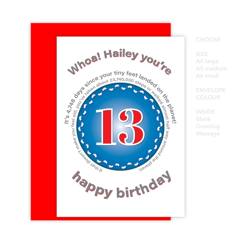 Funny 13th Birthday Card for boy for girl unique edit name 13 | Etsy