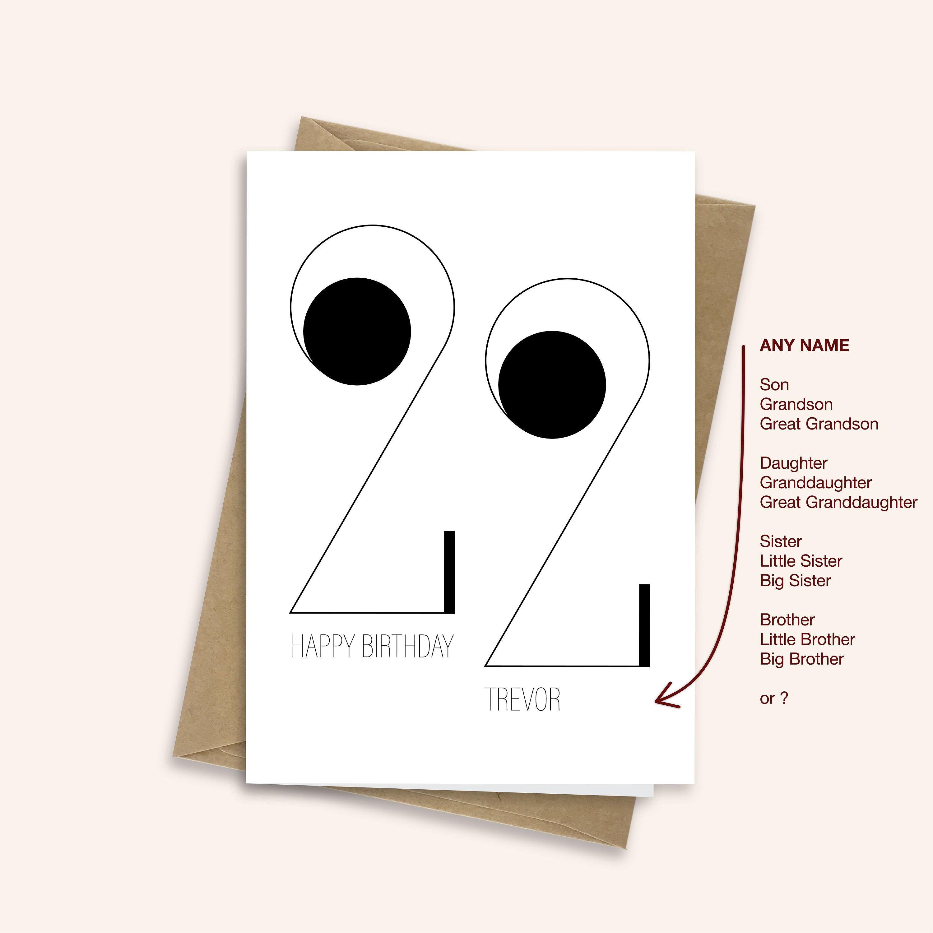 Minimalist 22nd Birthday Card for Him for Her Unique Personalised Name ...