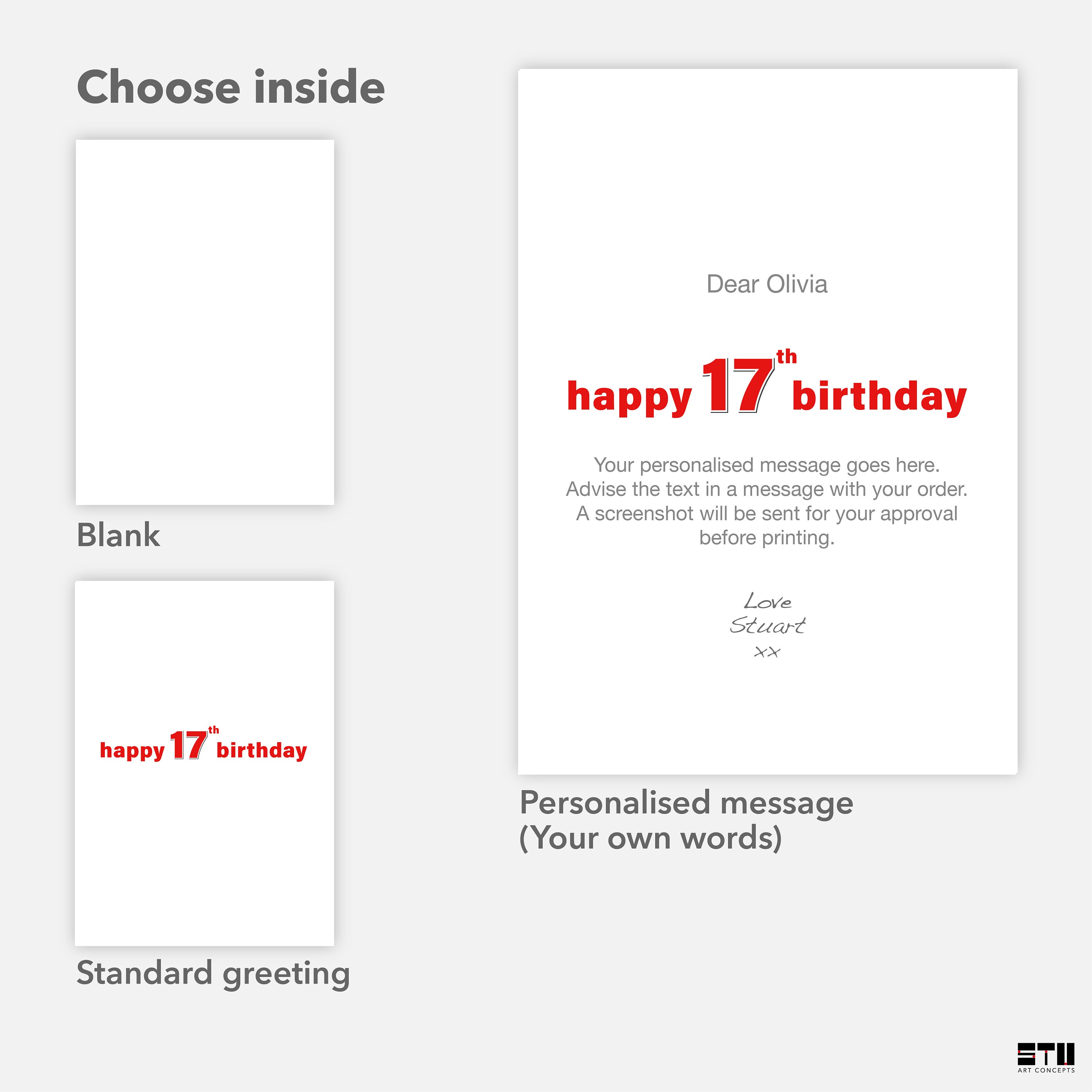 Personalised 17th birthday card for boy for girl edit name 17 | Etsy