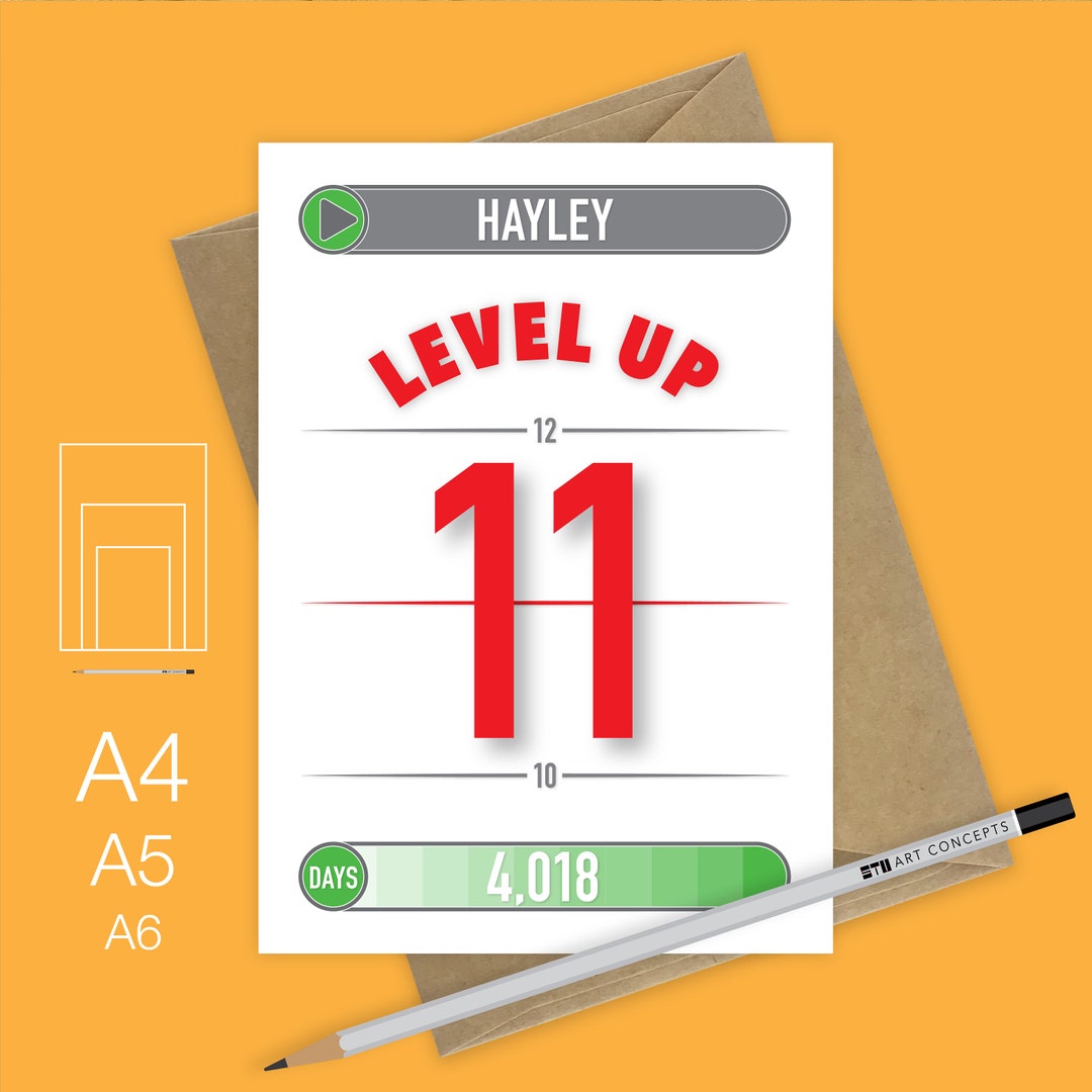 LEVEL UP Personalised 11th Birthday Card for Boy or Girl Funny 11 ...