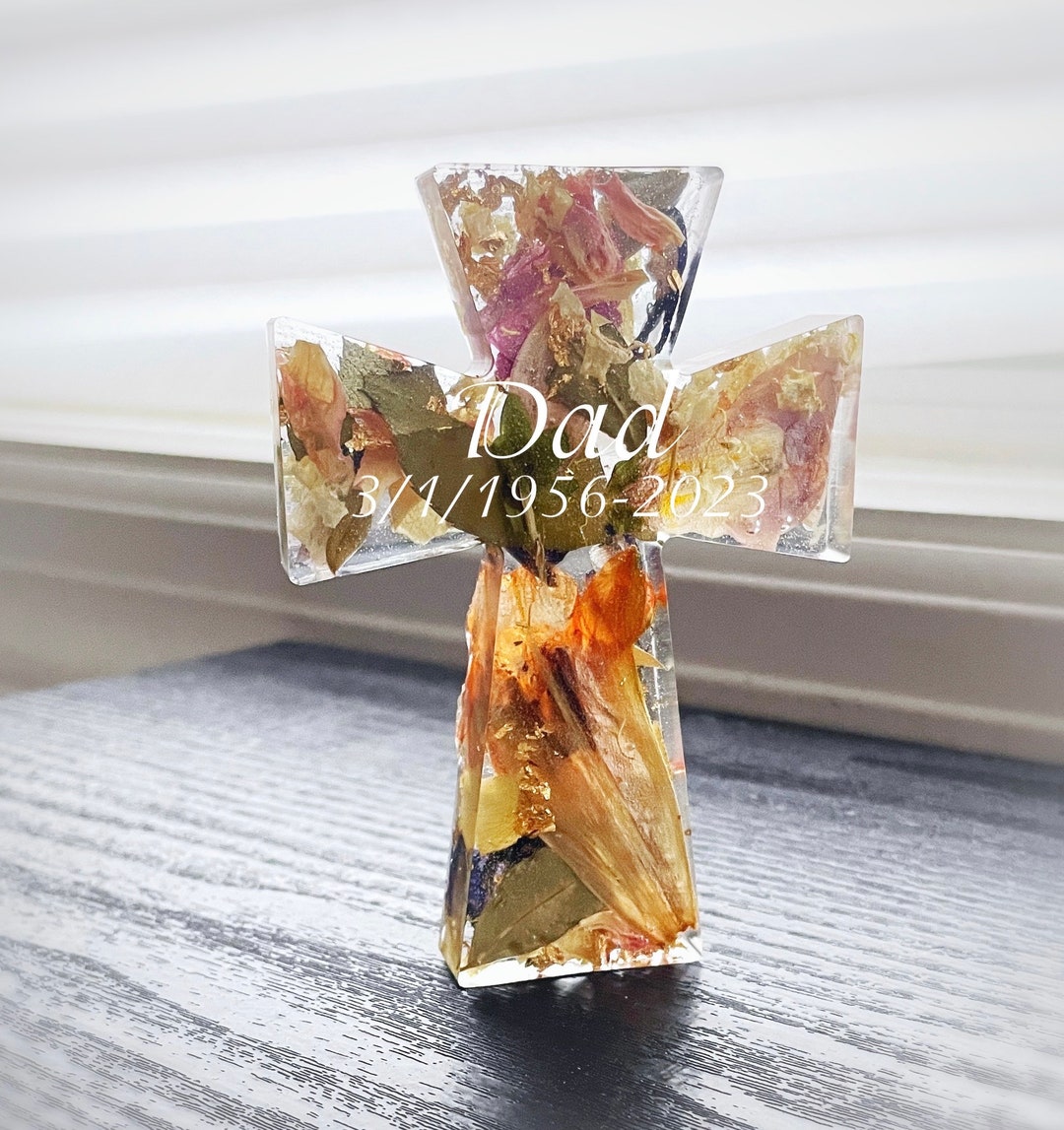 Funeral Flower Keepsake, Memorial Standing Petals Display, Cross ...