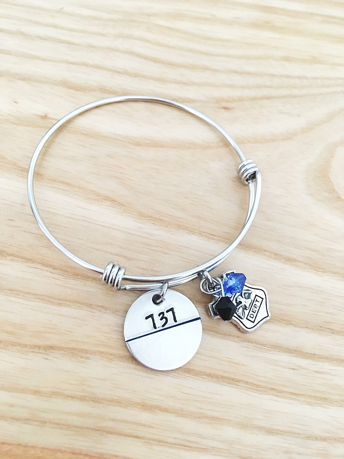 Thin blue line bracelet Hand Stamped Bracelet Back The Blue | Etsy