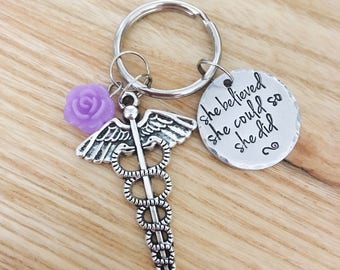 Nursing Caduceus Keychain - Etsy