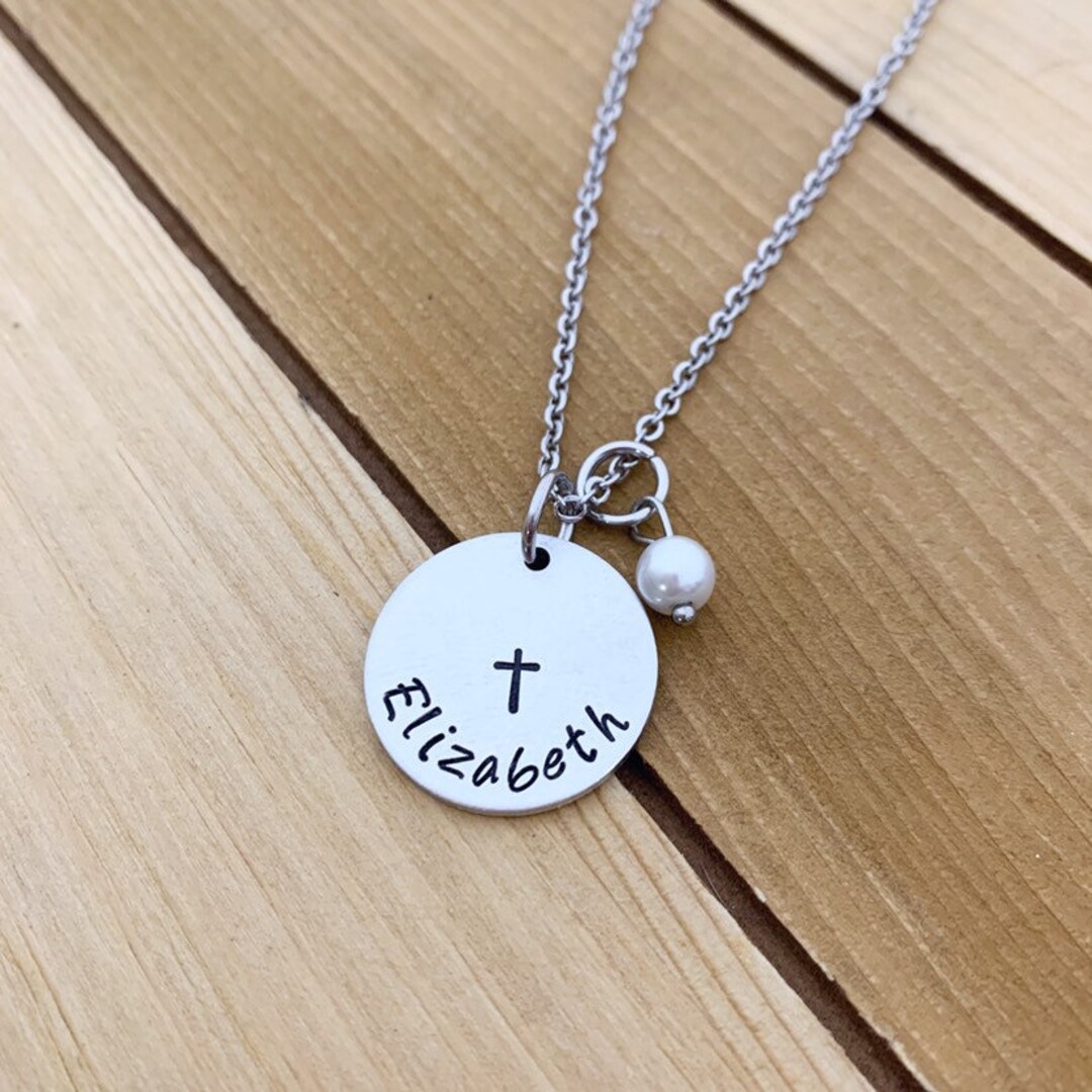 First Holy Communion Gift - First Communion Necklace - Hand Stamped ...