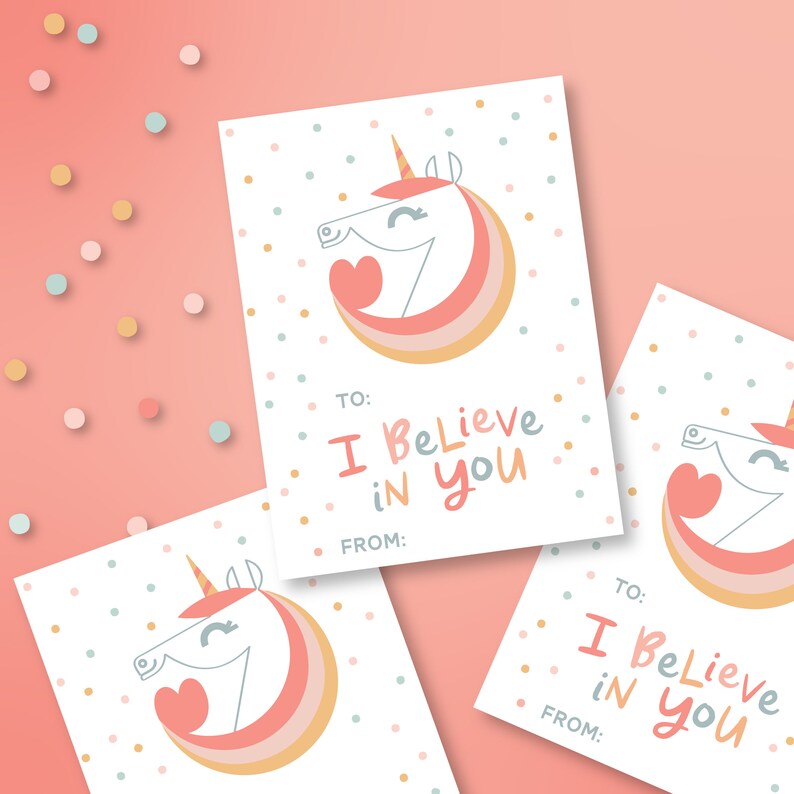 Rainbow Unicorn Valentines Day Cards // Digital Download // Printable ...