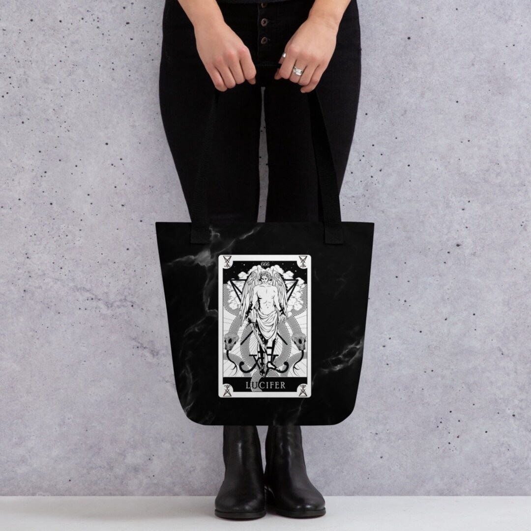 Lucifer Black Marbled Tote Bag Lucifer's Devil Tarot Card Travel Carry ...