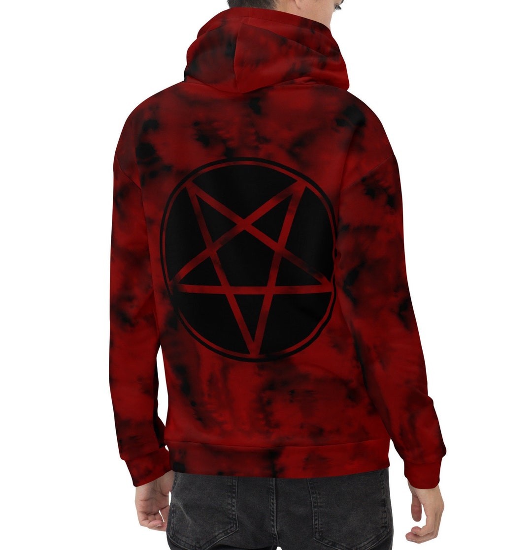 Tie Dye Satanic Hoodie Red Pentagram Pullover Sweatshirt Gothic Occult ...