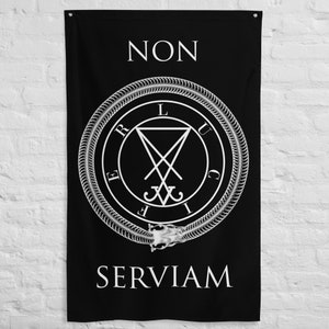 Non Serviam Lucifer Sigil Black Serpent Tapestry | Satanic Snake Banner ...