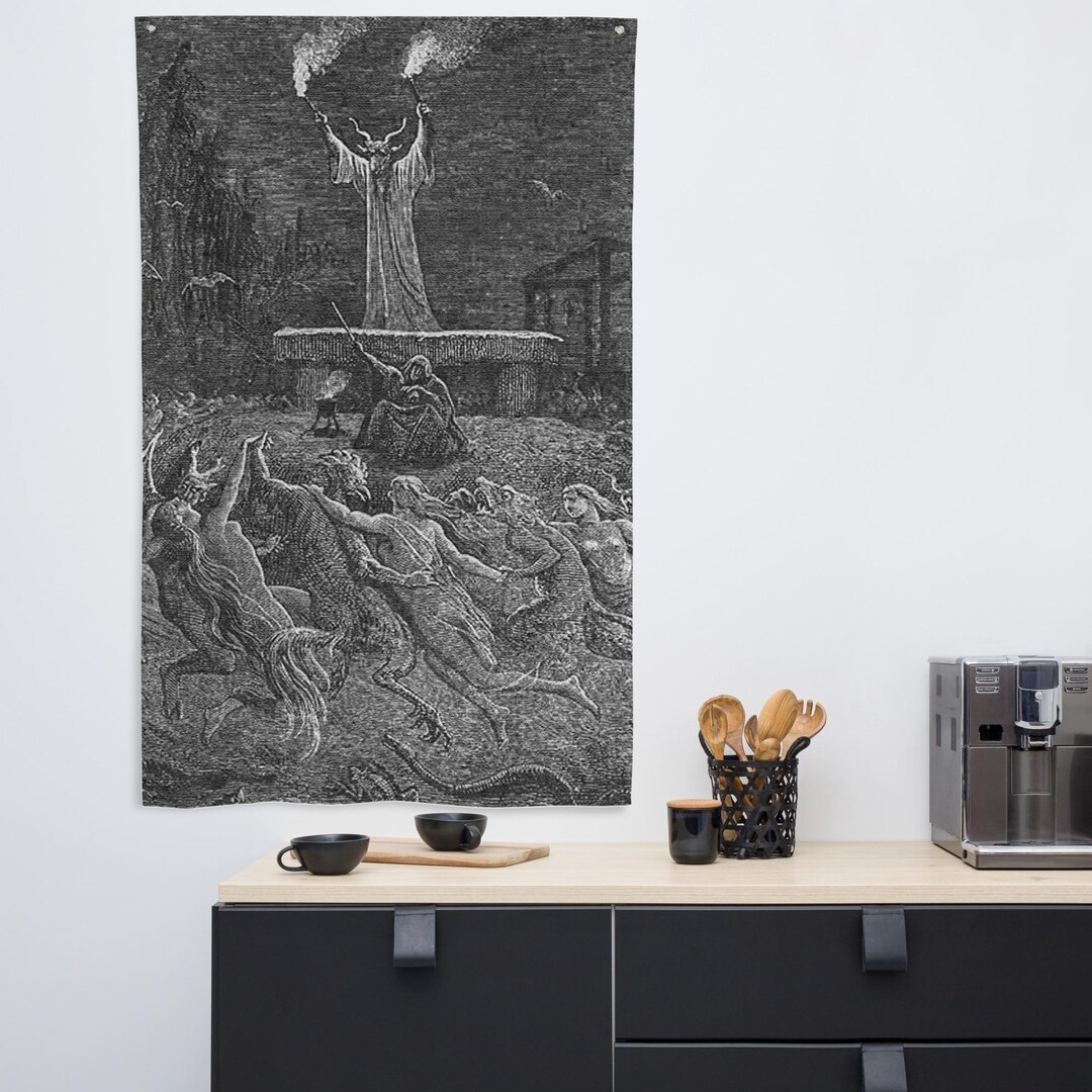 Satanic Lucifer Dance of the Sabbath Black & White Wall Tapestry 53 ...