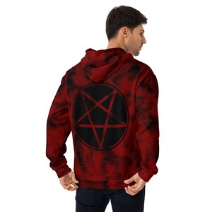 Tie Dye Satanic Hoodie Red Pentagram Pullover Sweatshirt Gothic Occult ...