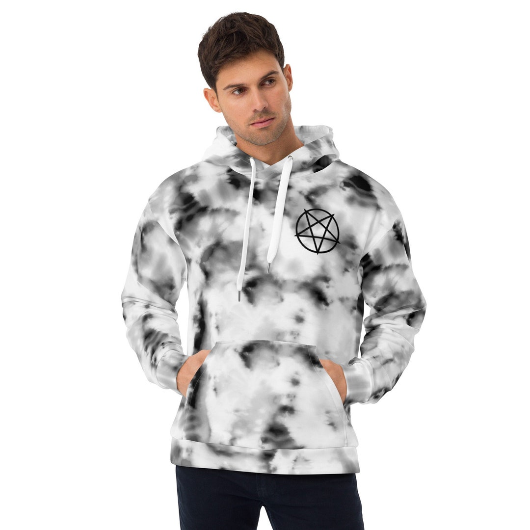 Satanic Pentagram White Black Tie Dye Pullover Sweatshirt Gothic Occult ...