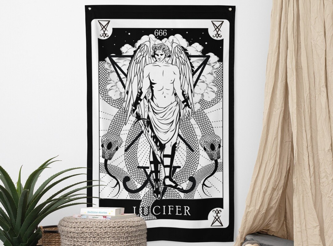 Lucifer Wall Art Tapestry 53' Luciferian Devil Tarot Goth Home Hanging ...