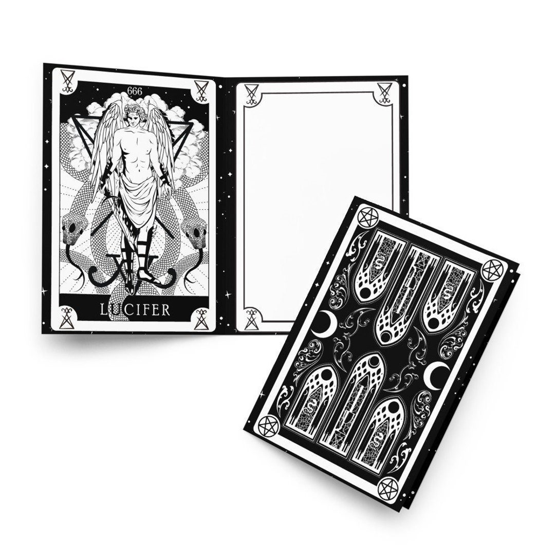 Lucifer Tarot Satanic Holiday Greeting Card Hail Satan Black Postcard ...