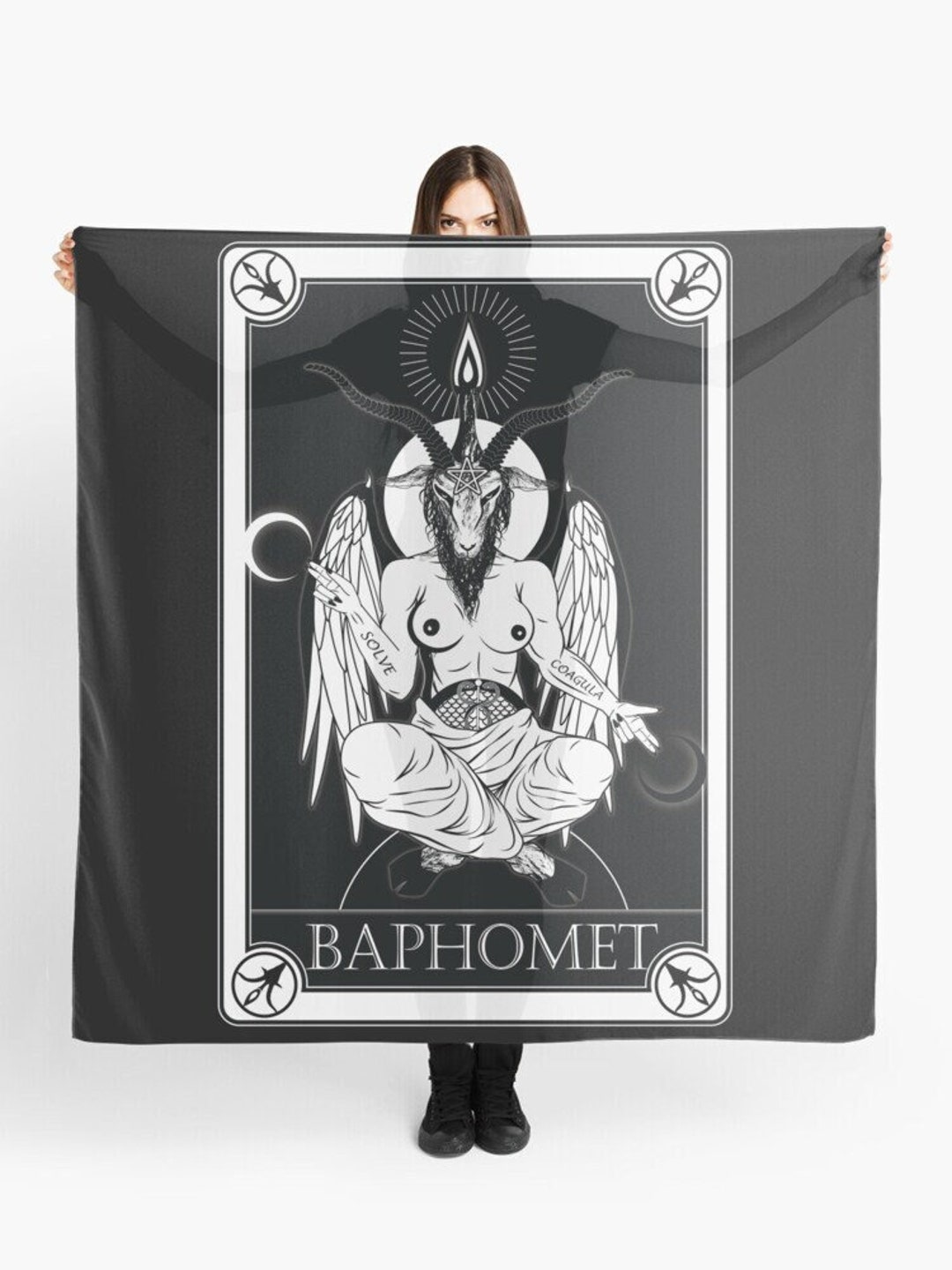 Baphomet Satanic Tarot Black Tapestry Wall Art Baphomet's Ritual Sheer ...
