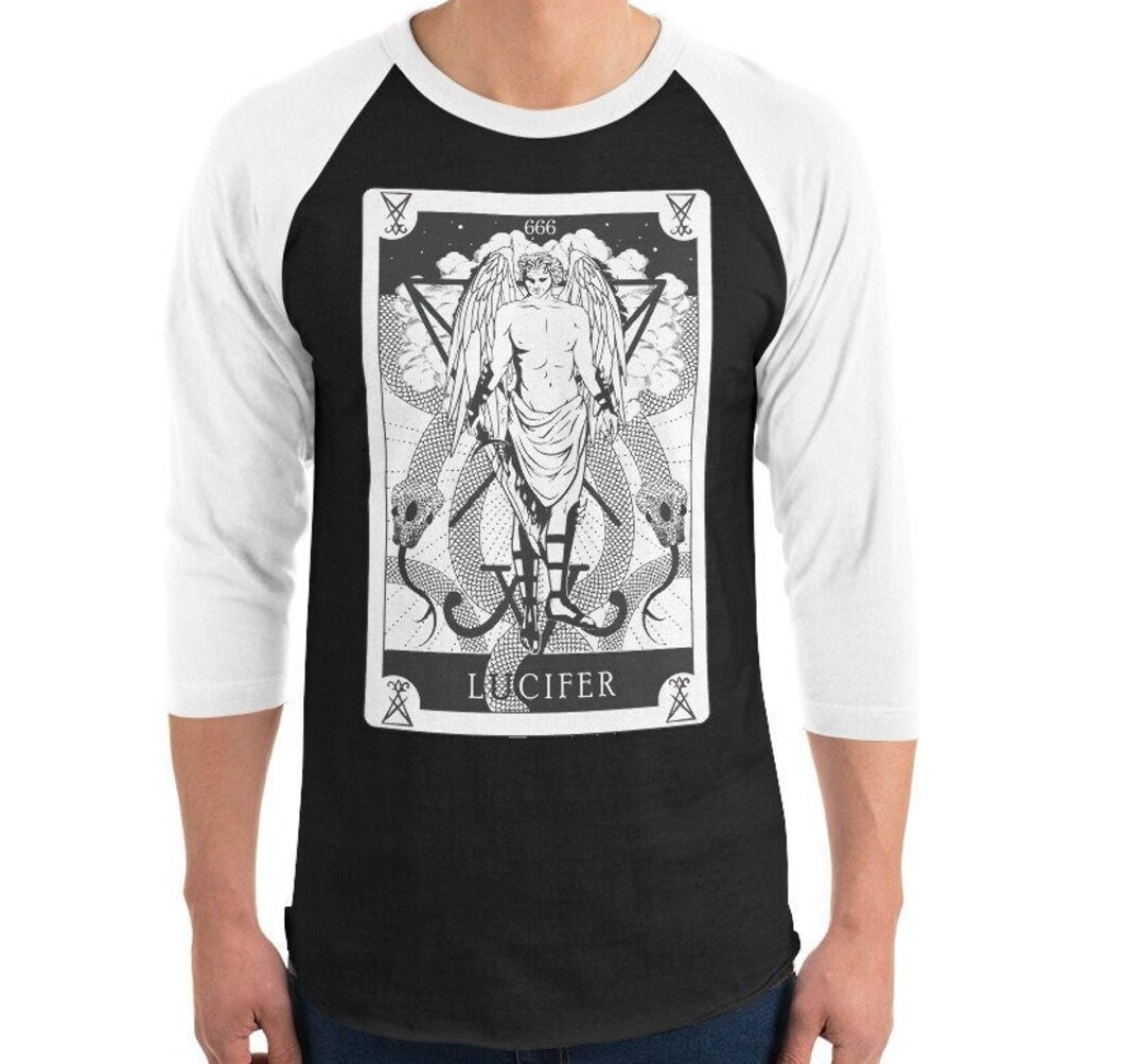 Satanic Lucifer Devil Tarot Black Unisex Raglan T-shirt | Luciferian ...