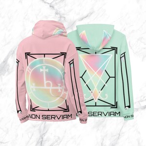 Non Serviam Pastel Goth Lilith Hoodie Satanic Pink Blue Hooded Pullover ...